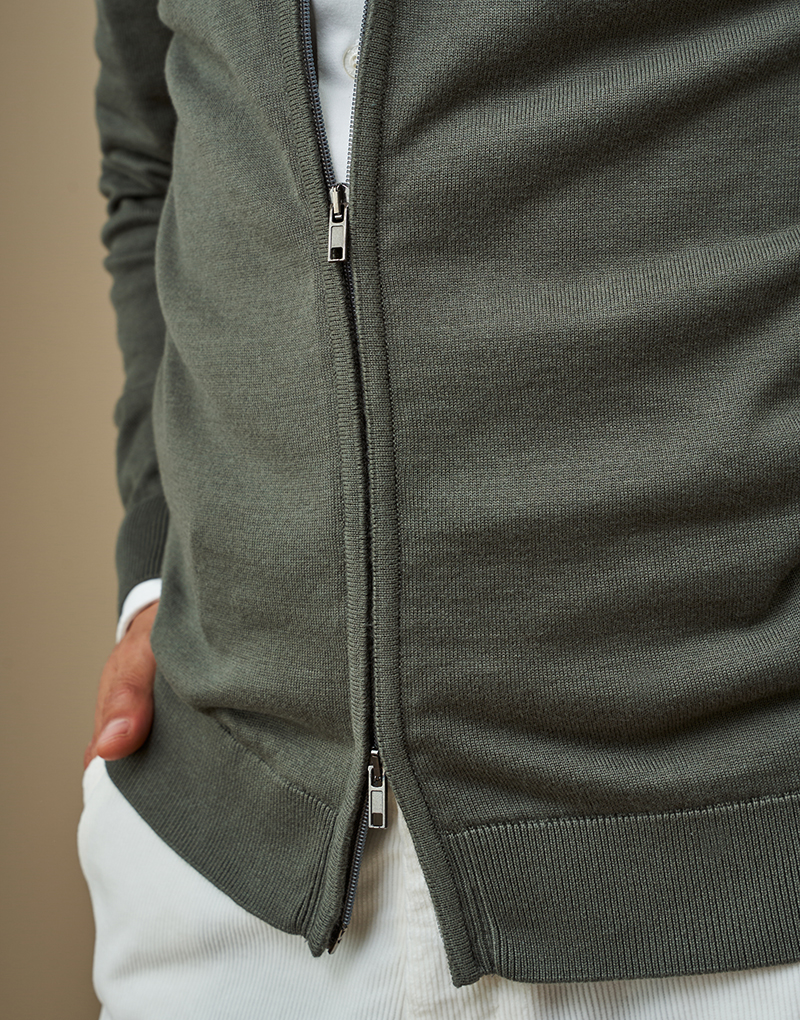 CASACO TRICOT DUPLO FECHO VERDE MILITAR ZOLF - PontoChic